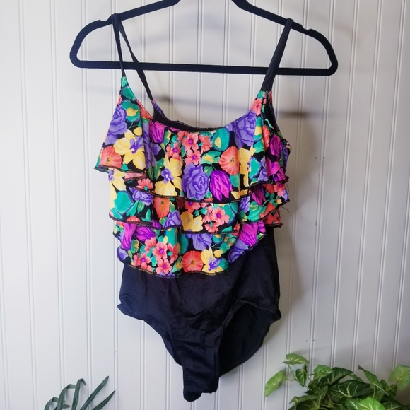 Vintage | Swim | Vintage Floral Ruffle Bathing Suit One Piece | Poshmark